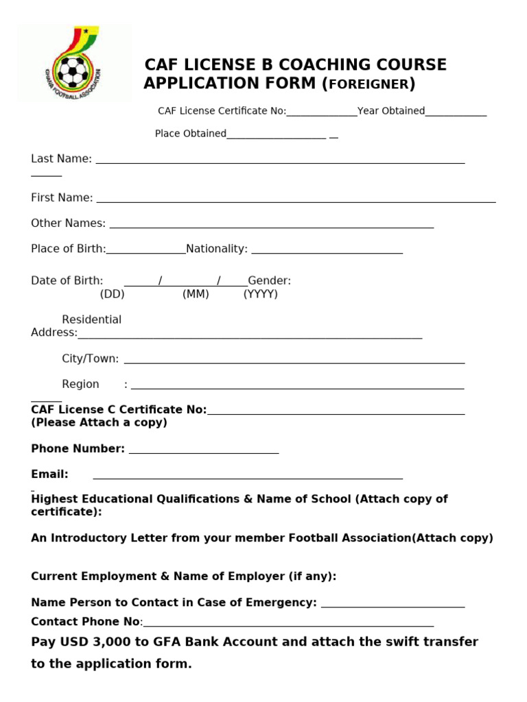 CAF B LICENCE Application Form Foreign 1 Copy (2) | PDF
