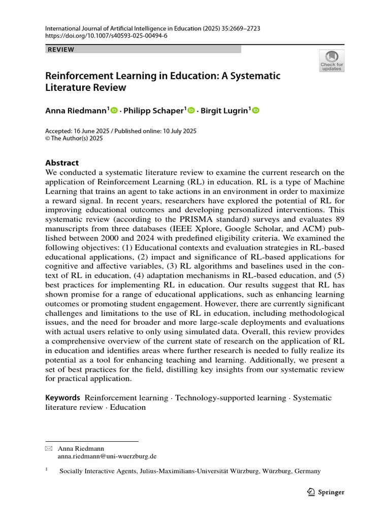 Riedmann Et Al. - 2025 - Reinforcement Learning in Education a ...