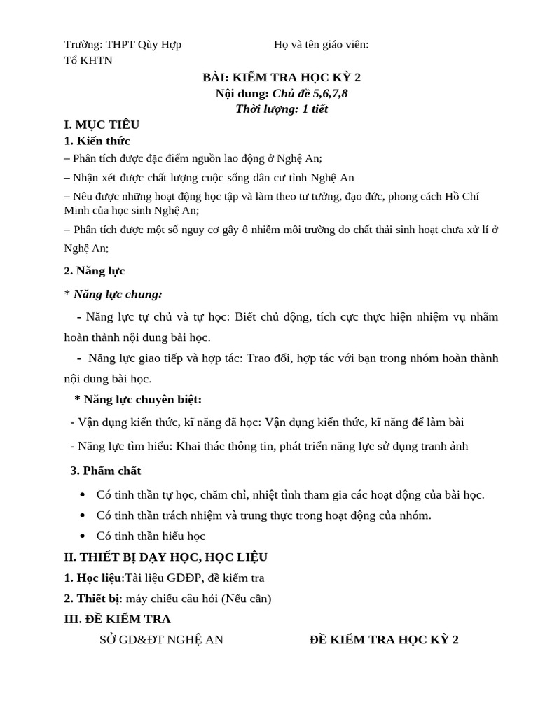 KT CUỐI KỲ 2 | PDF