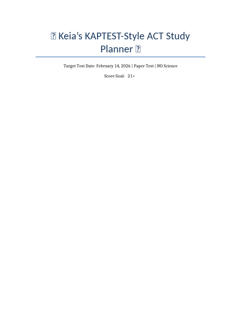 Keia's ACT Study Planner 2026 | PDF | Area | Mathematics