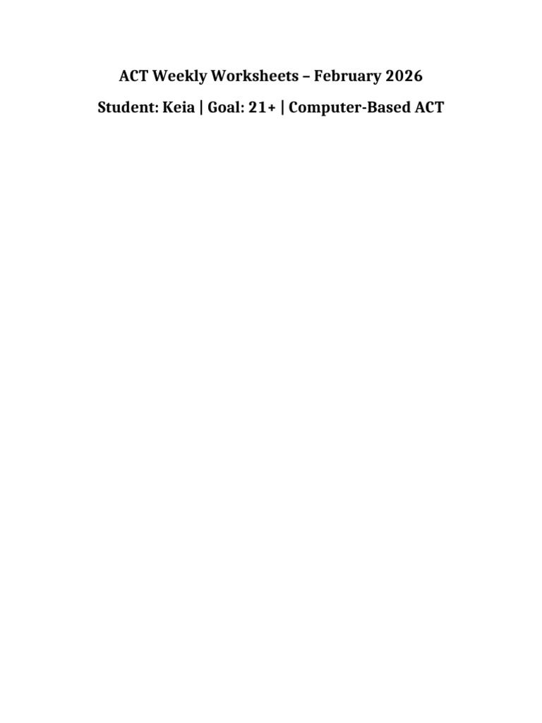 ACT Weekly Worksheets for February 2026 | PDF