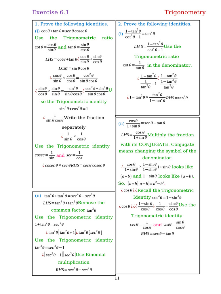 Exercise 6.1 | PDF | Trigonometry | Trigonometric Functions