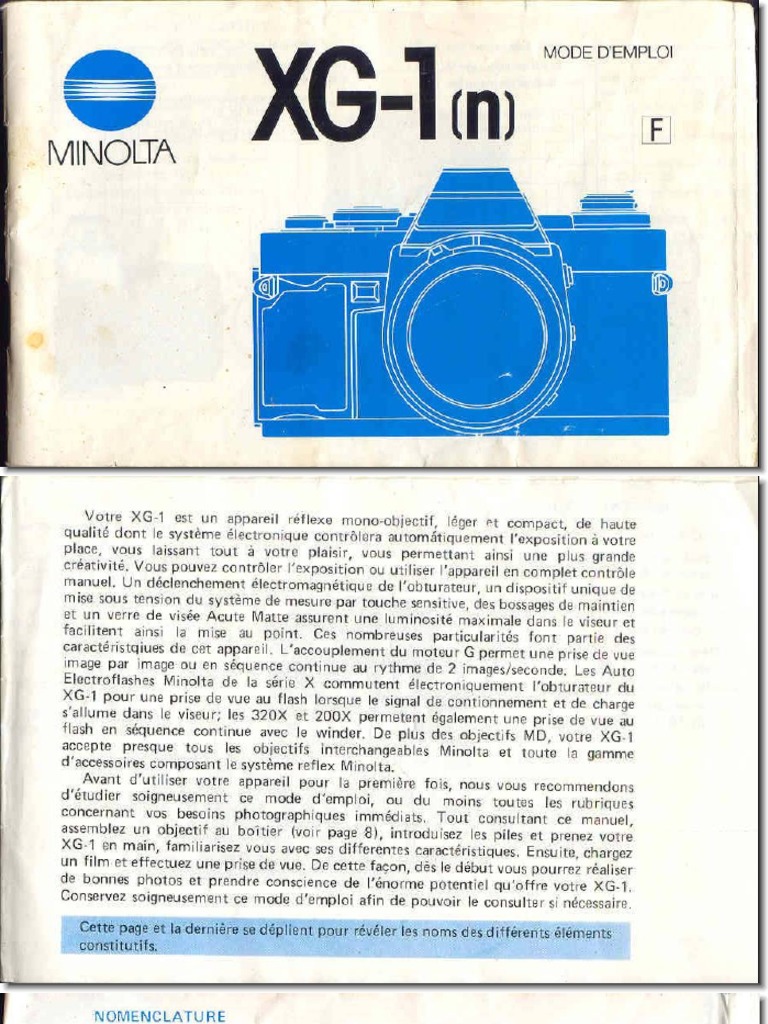 Notice Minolta XG1. User Manual Minolta XG-1 in French | PDF