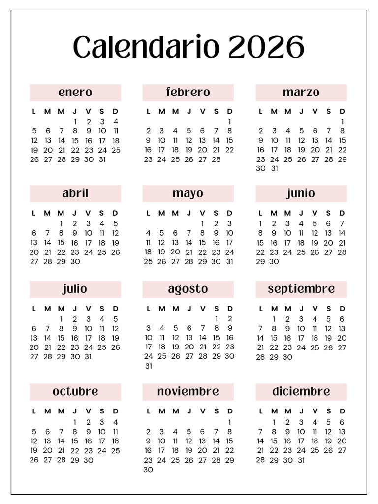 Calendario 2026 Completo y Detallado | PDF | Unidades de medida