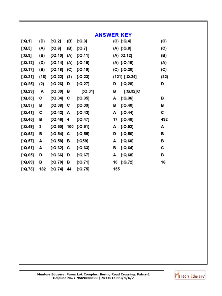 Full Test 11 Answer Key | PDF