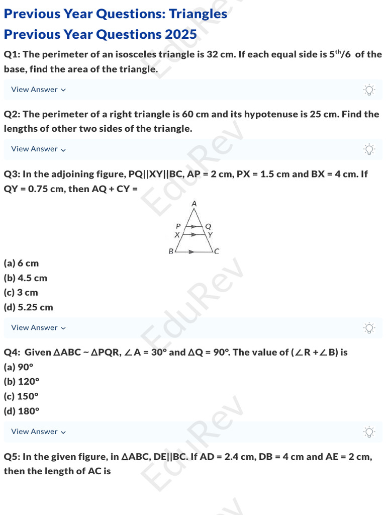 Previous Year Triangle Questions 2025 | PDF | Geometric Shapes | Euclid