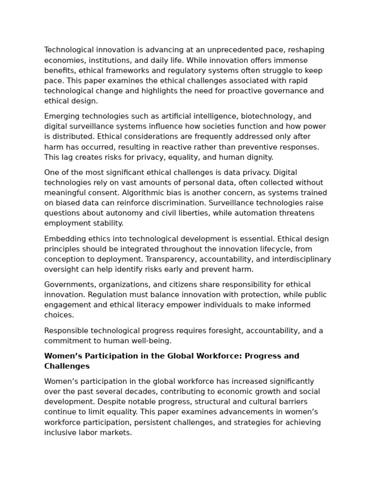 Ethical Challenges of Rapid Innovation | PDF | Gender Inequality ...