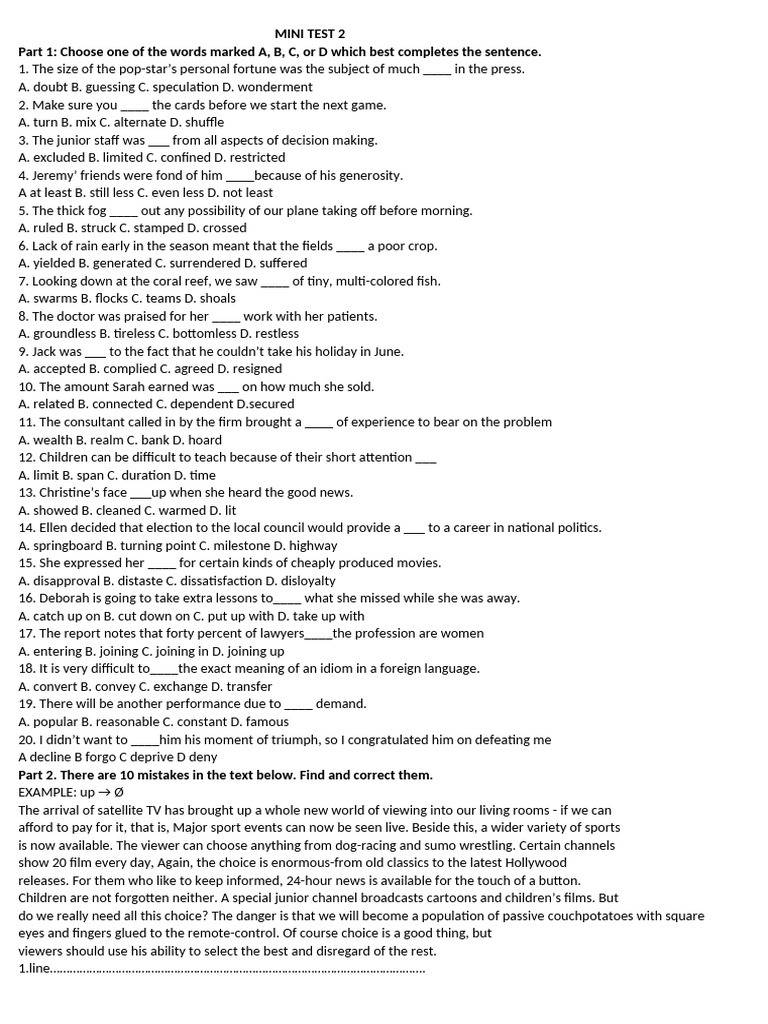 MINI TEST 2 | PDF | Autism