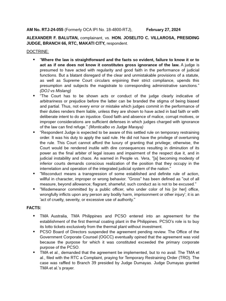 Judge Villarosa's Misconduct Ruling | PDF | Injunction | Judiciaries