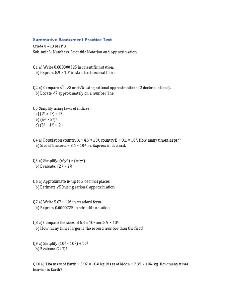 Grade 8 Scientific Notation Practice Test | PDF