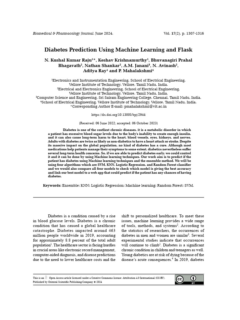 Diabetes Prediction Using Machine Learning and Flask | PDF | Machine ...