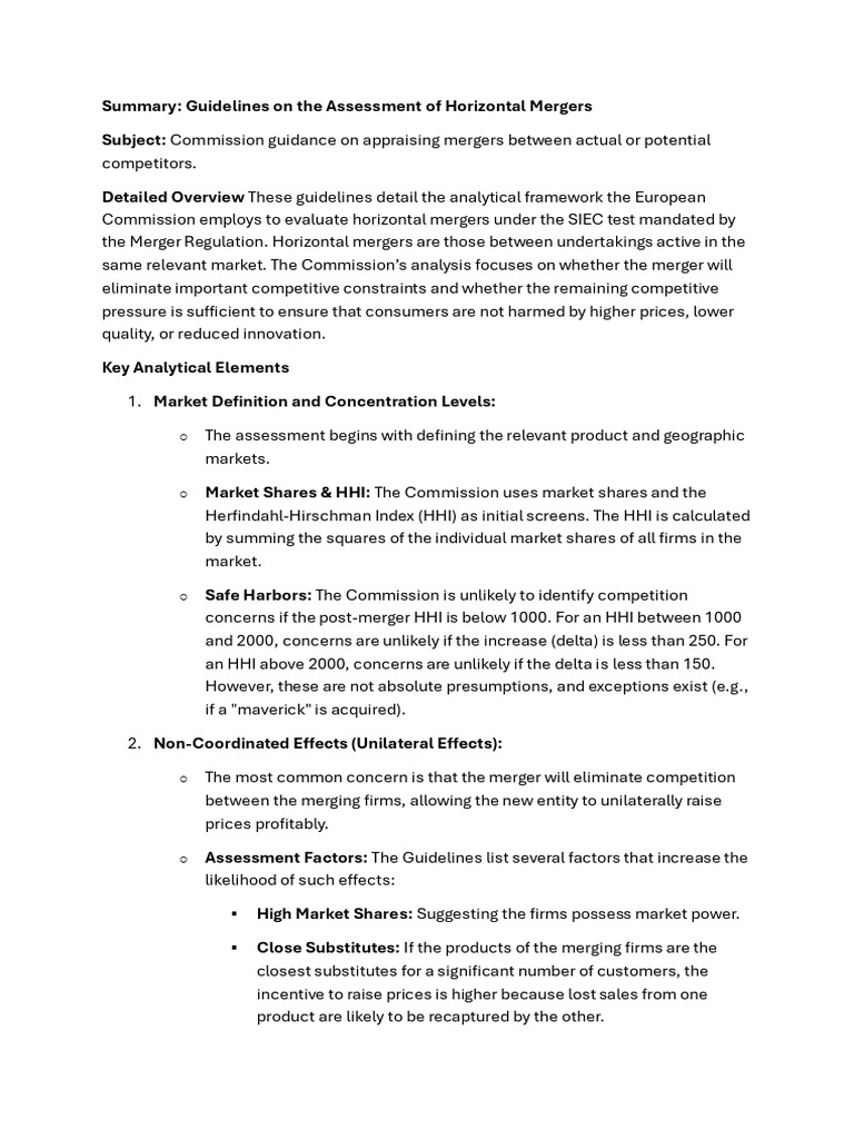 EU Guidelines for Assessing Mergers | PDF | Mergers And Acquisitions ...