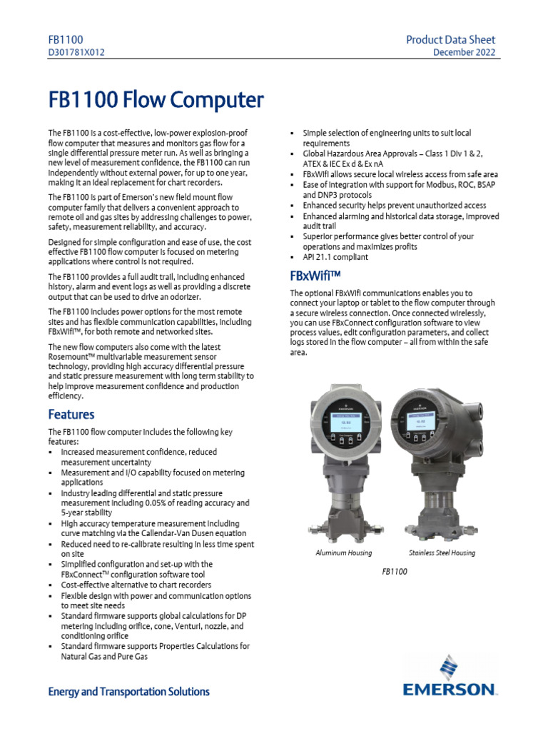 FB1100 Datasheet December 2022 | PDF | Pressure Measurement | Flow ...