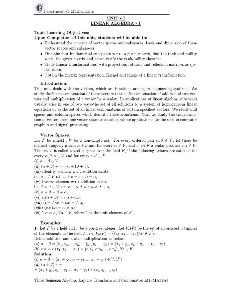 Linear Algebra-1 Notes | PDF