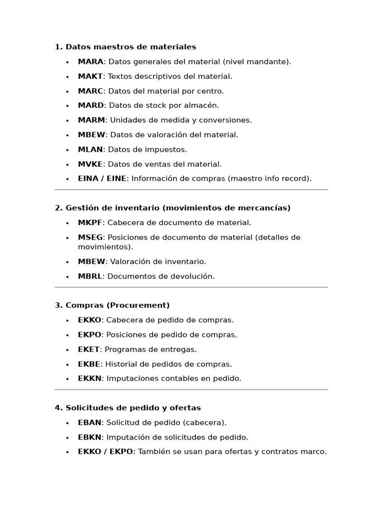 Tablas Clave en SAP MM y S/4HANA | PDF