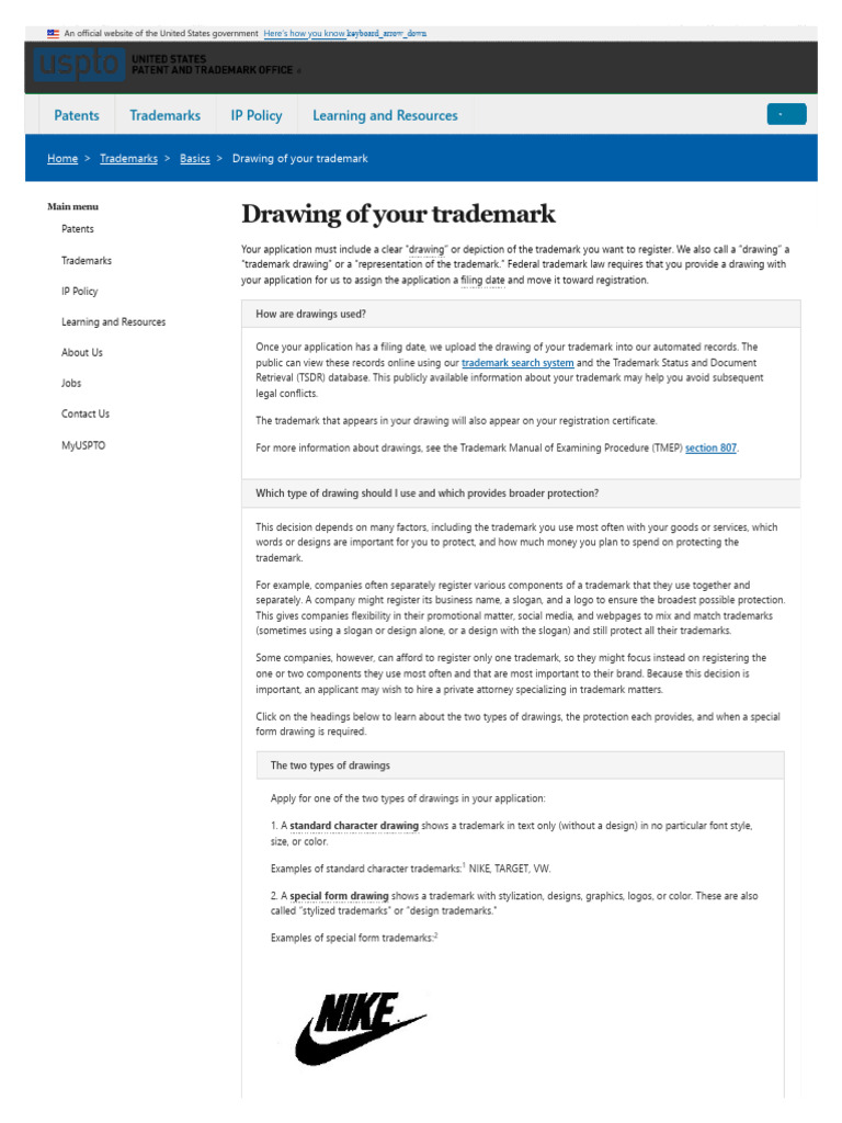 Drawing of Your Trademark _ USPTO | PDF | United States Patent And ...