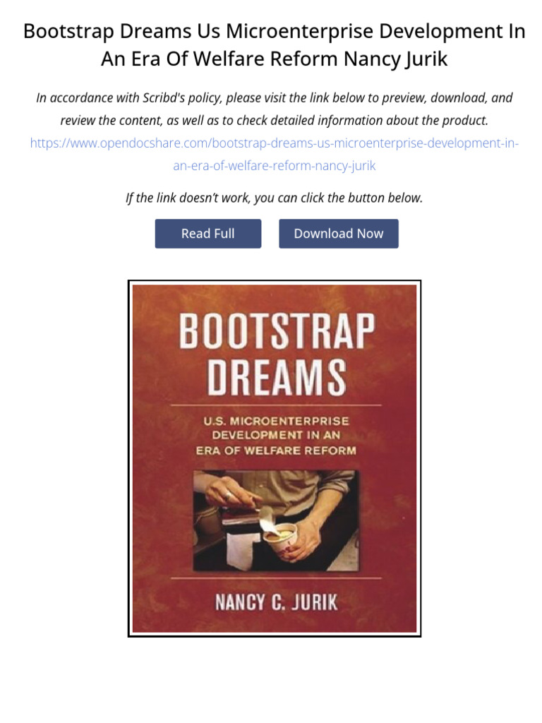 Bootstrap Dreams Us Microenterprise Development In An Era Of Welfare ...