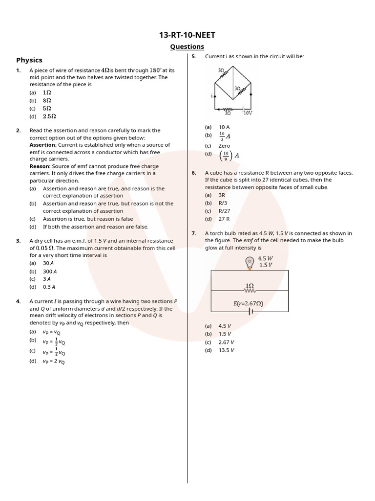 NEET Physics Questions and Solutions | PDF | Inductor | Electrical ...