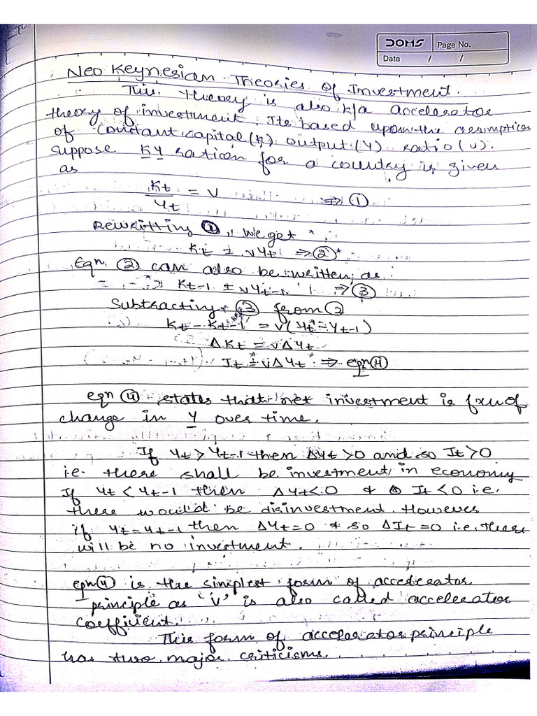 Accelerator Theory of Investment and Its Derivation | PDF