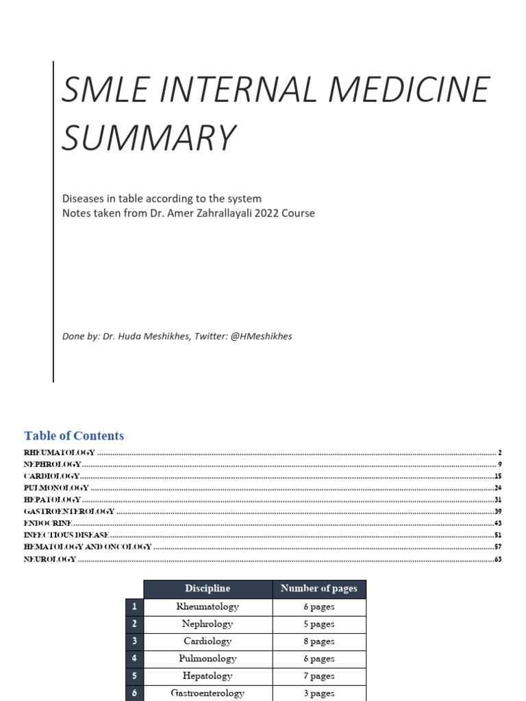 Copy of SMLE Internal Medicine Summary usml | PDF | Rheumatology ...