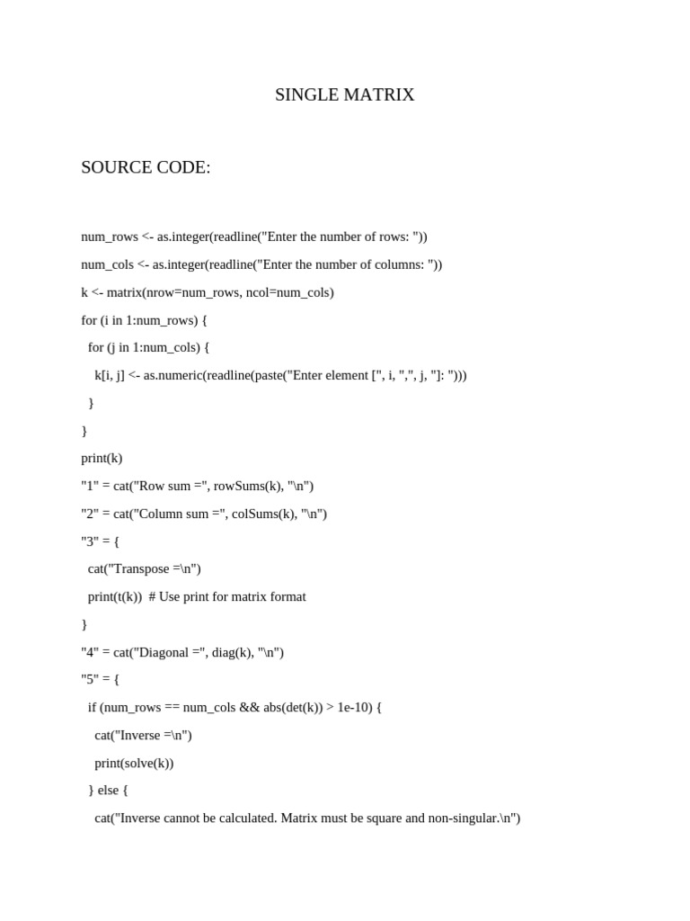 Single Matrix | PDF