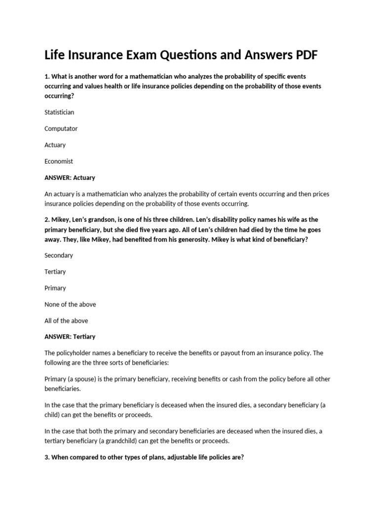 670624867-Life-Insurance-Exam-Questions-and-Answers-PDF | PDF ...