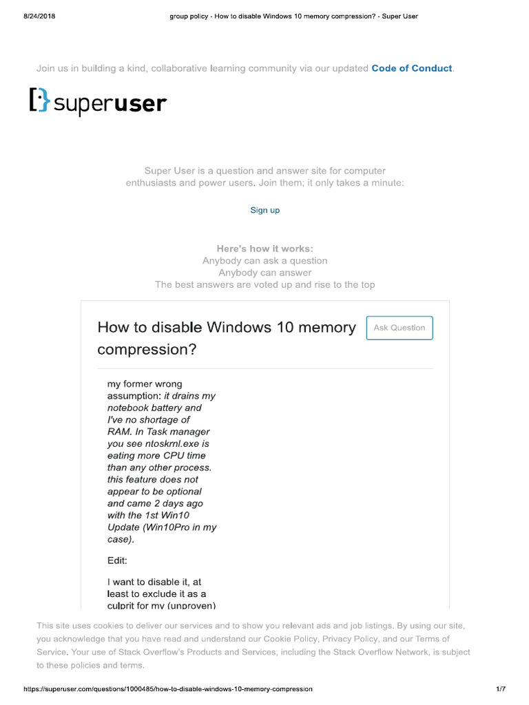 How to Disable Windows 10 Memory Compression | PDF