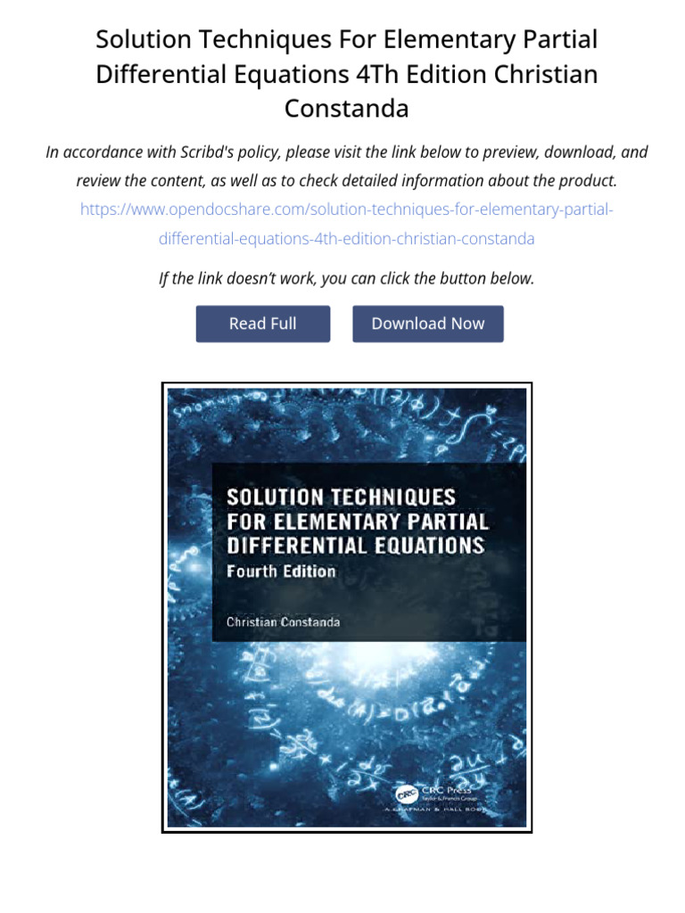Solution Techniques for Elementary Partial Differential Equations 4th Edition Christian ...
