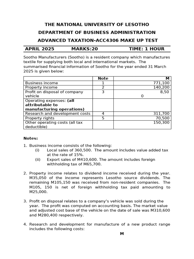 Acc4306 Make Up Test April 2025 | PDF | Corporate Tax | Dividend