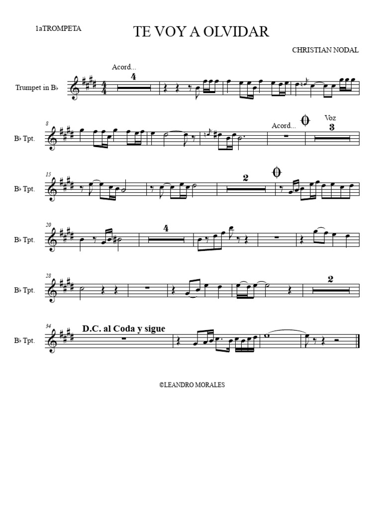 Partition Trompette - Te Voy a Olvidar | PDF