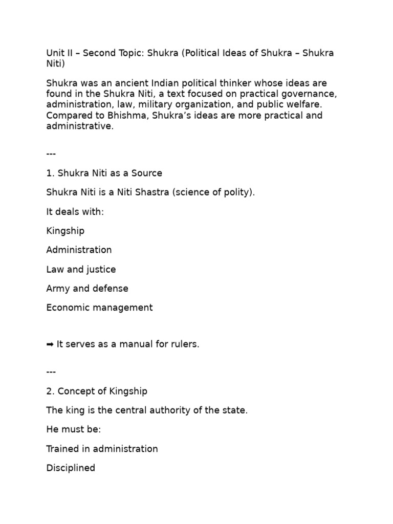 Shukra Niti: Ancient Indian Governance Insights | PDF