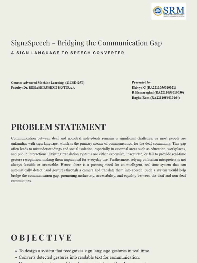 Sign2Speech – Bridging the Communication Gap | PDF | Speech Synthesis ...