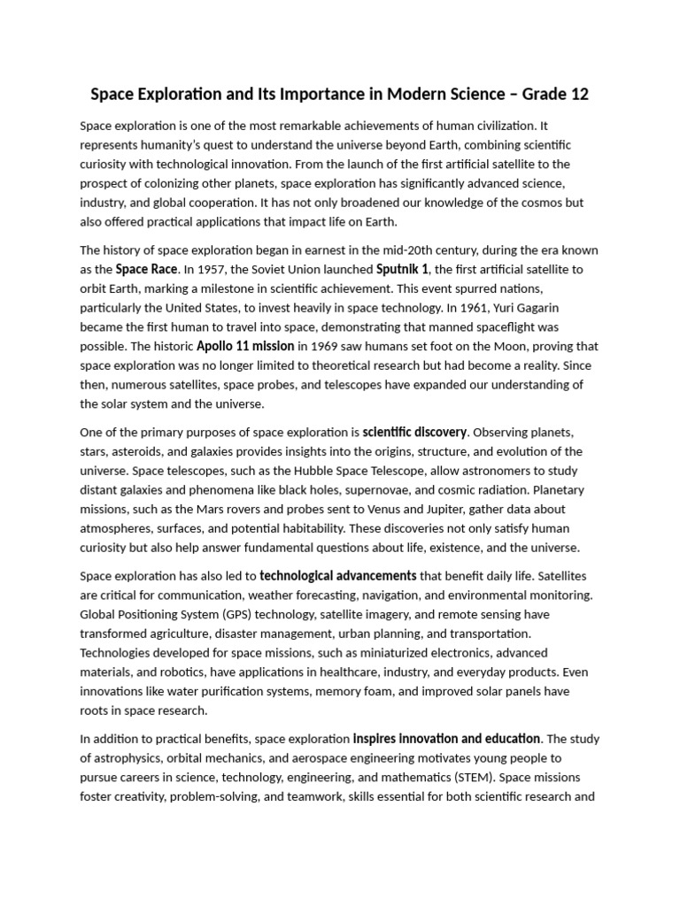 Importance of Space Exploration Today | PDF | Space Exploration | Outer ...