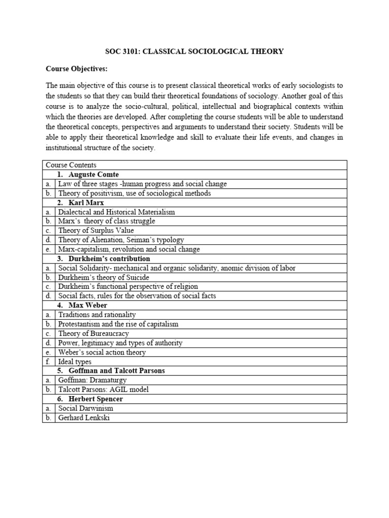 Classical Sociological Theory Course | PDF