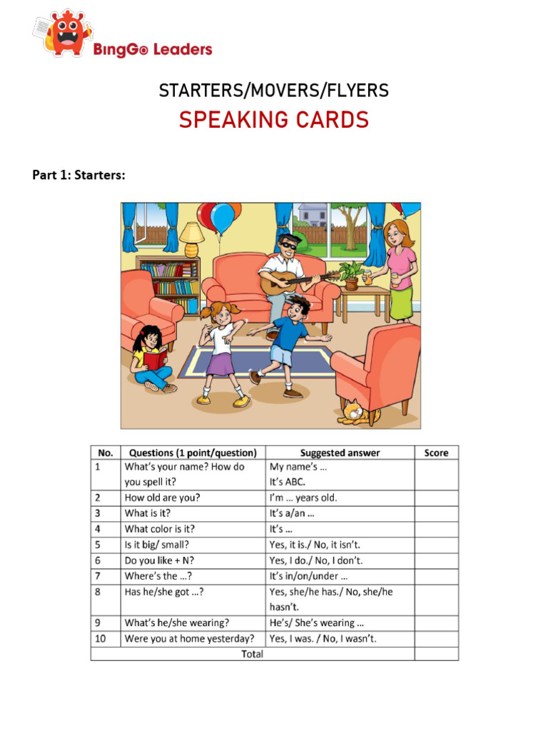 BG Offline Placement Test Speaking Cards Starters - Movers.flyers | PDF