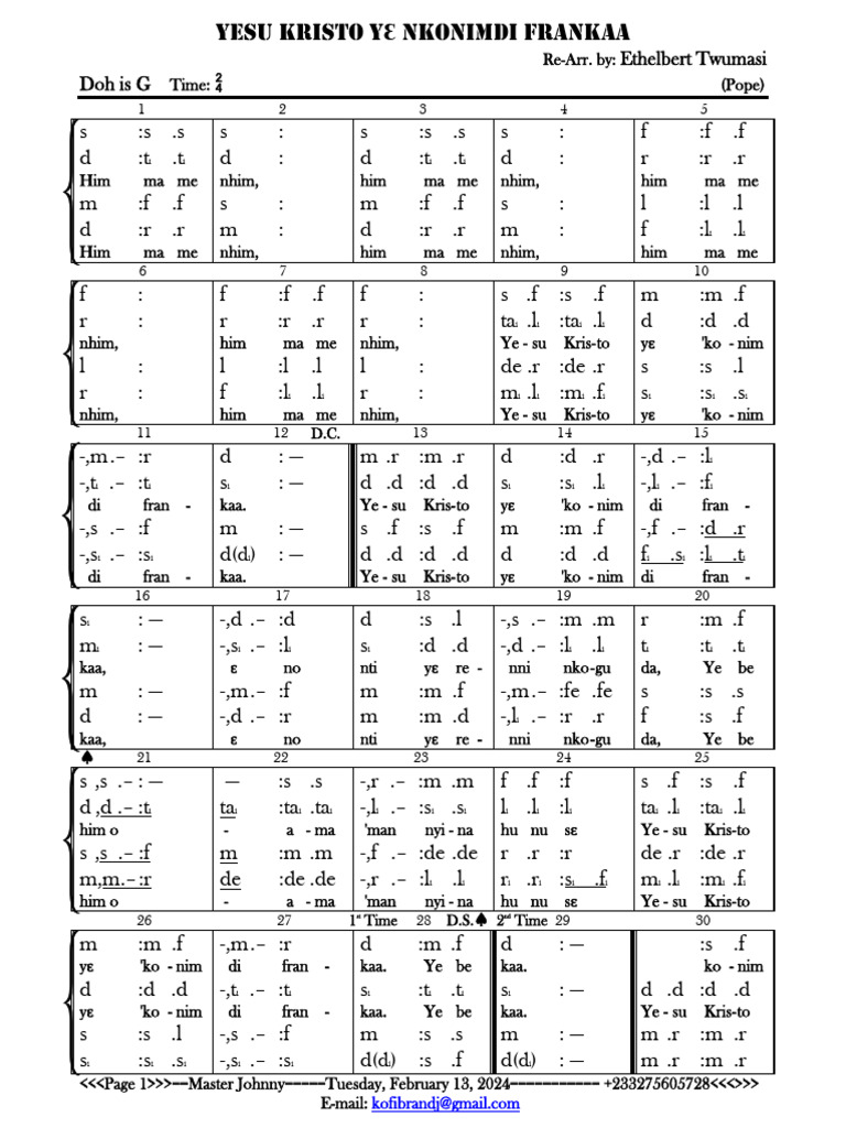 Yesu Kristo Ye Nkonimdi Frankaa Arr. by Ethelbert Twumasi | PDF
