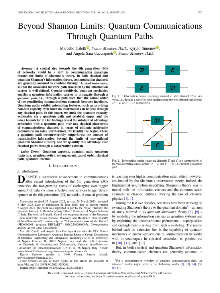 Beyond Shannon Limits Quantum Communications Through Quantum Paths ...