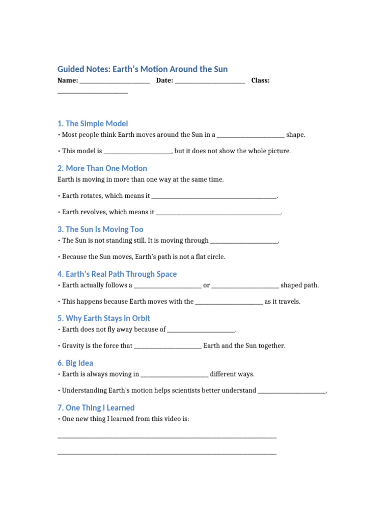 Earths Motion Guided Notes | PDF
