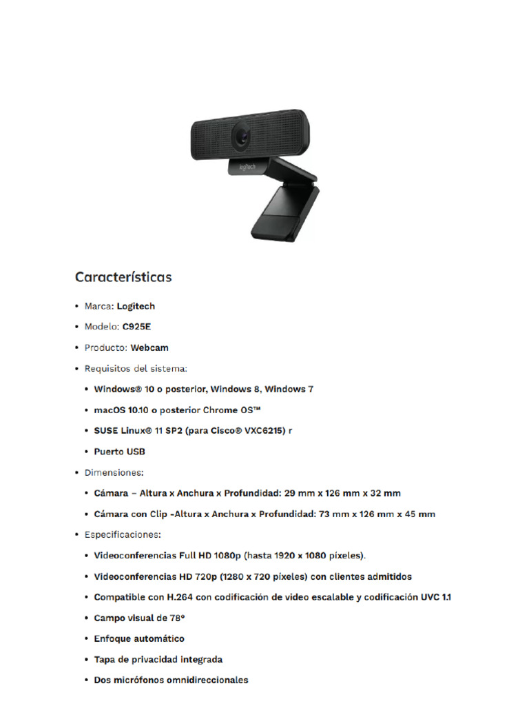 Ficha Tecnica Camara Logitech | PDF