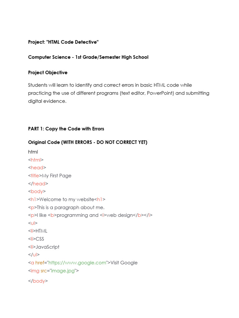 Project_ _HTML Code Detective_ | PDF | Html | Web Design