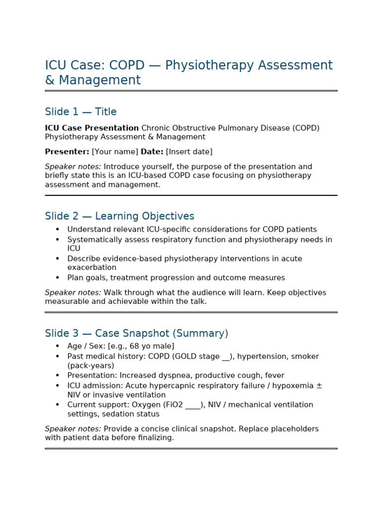 Icu Case - Copd - Physiotherapy Assessment & Management (Slide Deck ...