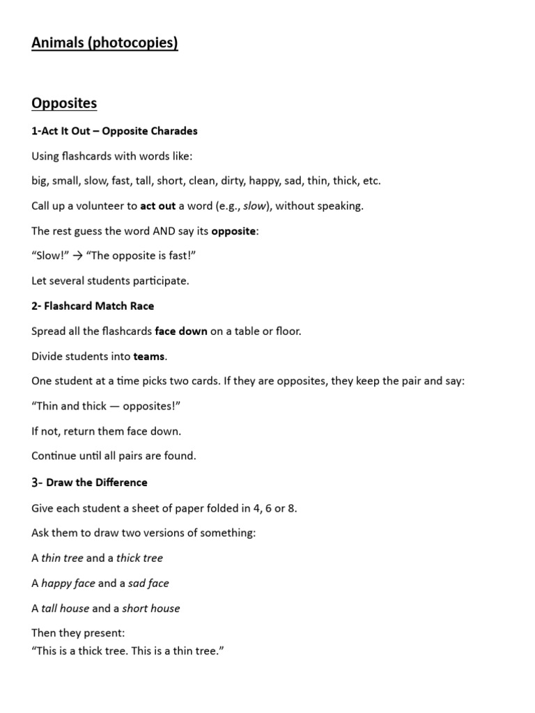 Engaging Activities for Teaching Opposites and Stories | PDF