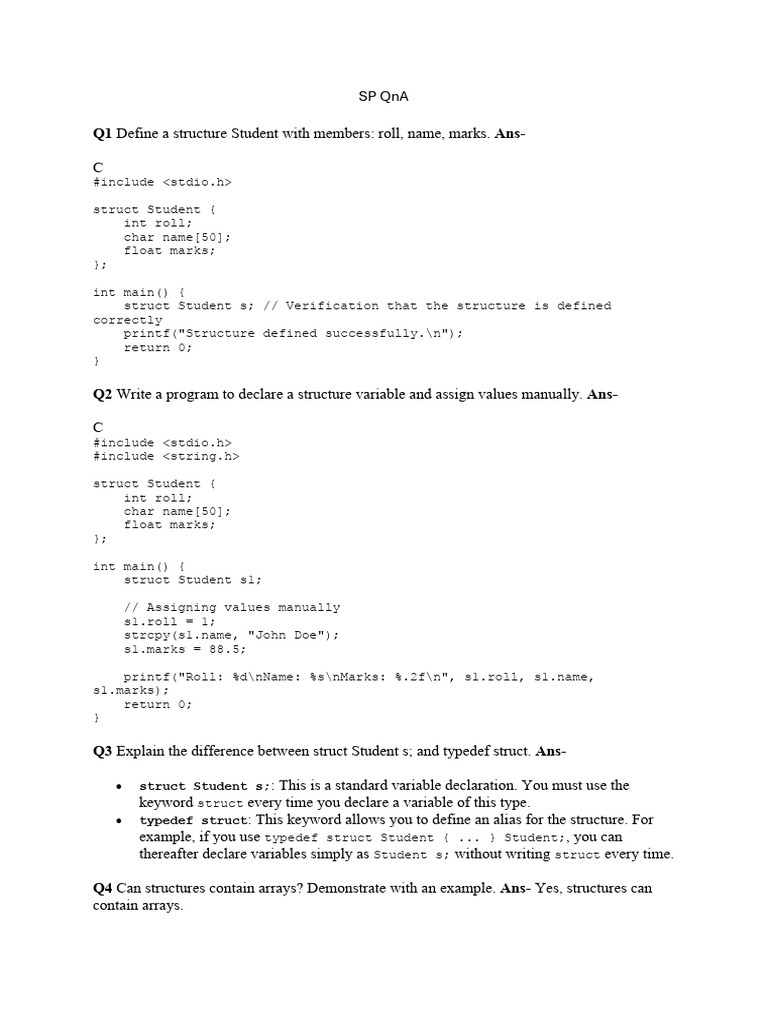SP QnA | PDF | Pointer (Computer Programming) | Software Development