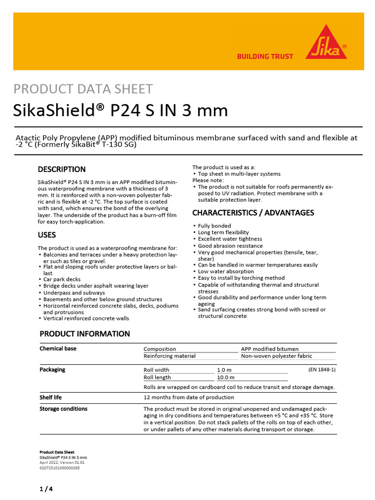 sikashield-p24-sin3mm | PDF | Concrete | Roof