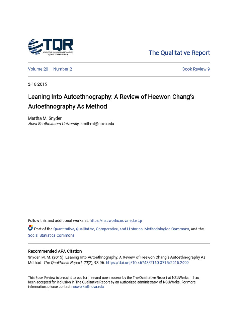 Leaning Into Autoethnography a Review Of | PDF | Liberal Arts Education ...