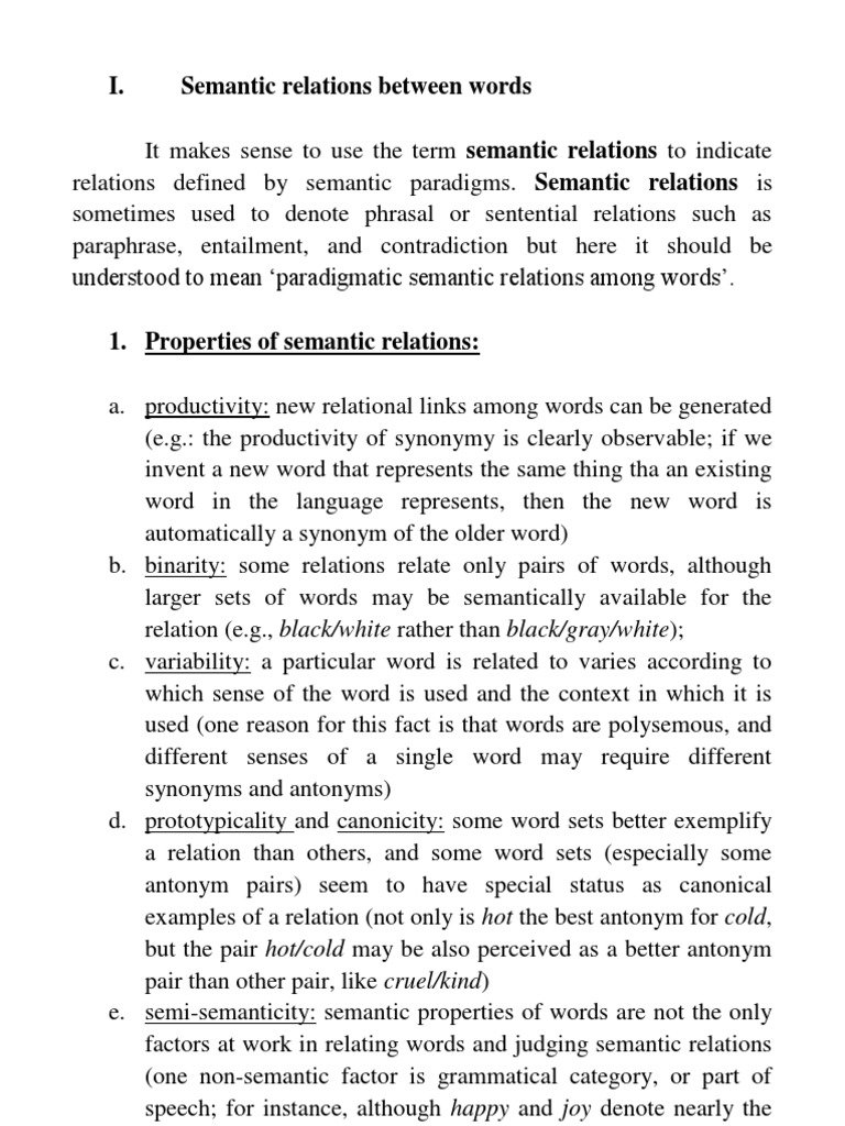1.semantic Relations Between Words | PDF | Semantics | Word