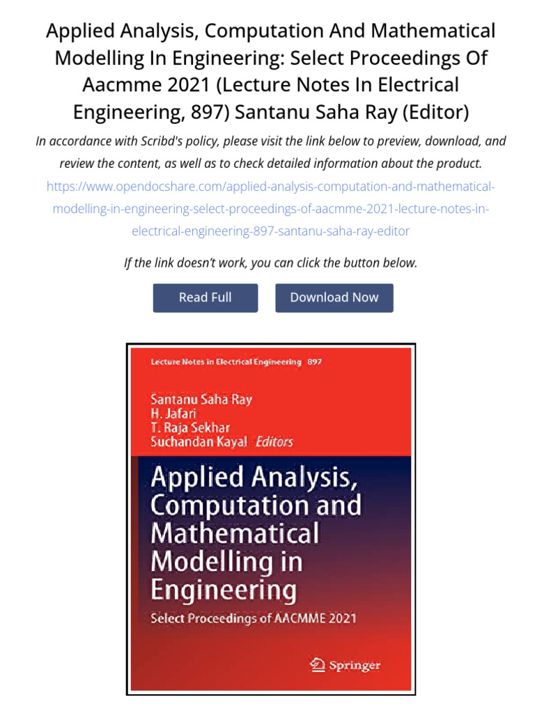 Applied Analysis, Computation and Mathematical Modelling in Engineering: Select Proceedings of ...