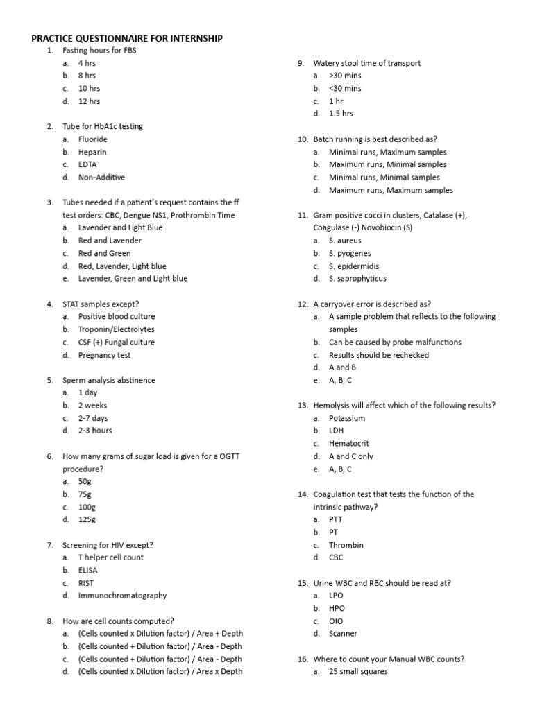 PRACTICE-QUESTIONNAIRE-FOR-INTERNSHIP | PDF