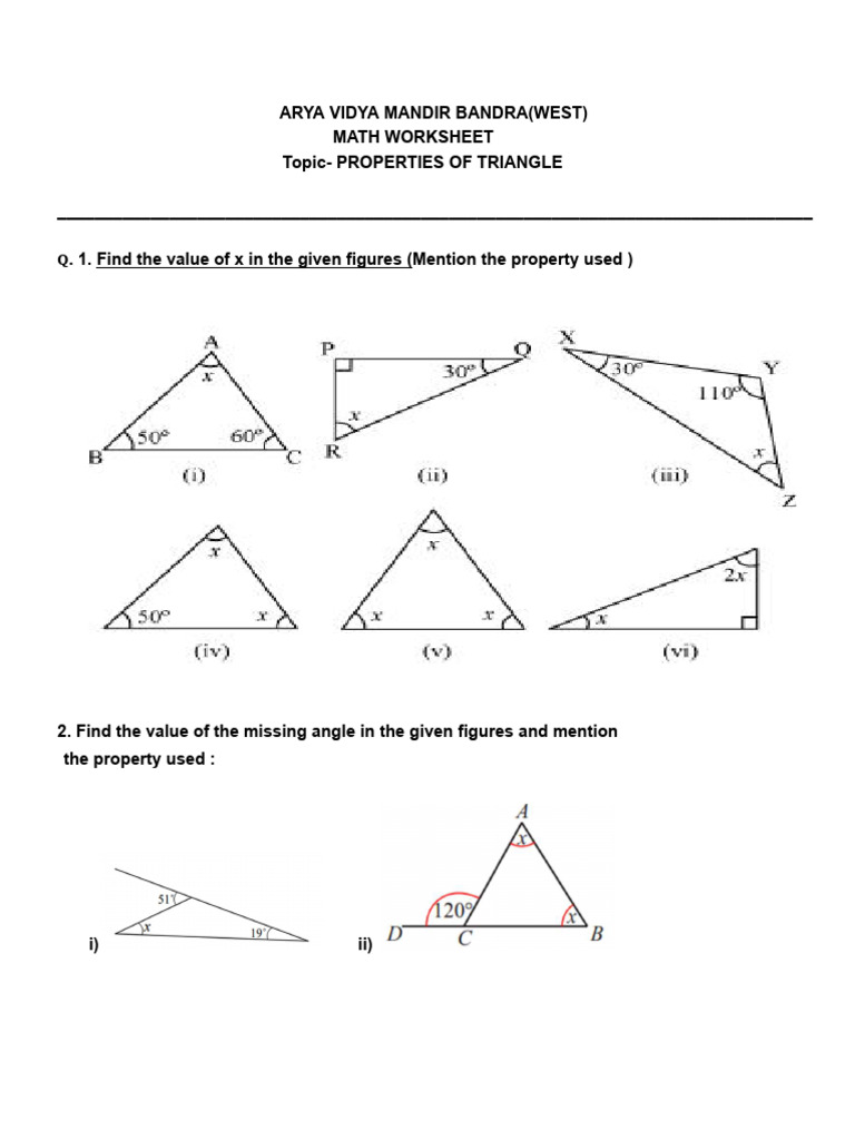 Std 7 Worksheet Properties of Triangle .Docx (1) - Google Docs | PDF