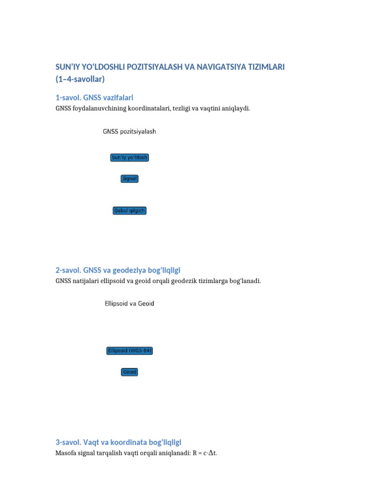 GNSS Imtihon 1-4 Savollar Rasmlar Bilan | PDF